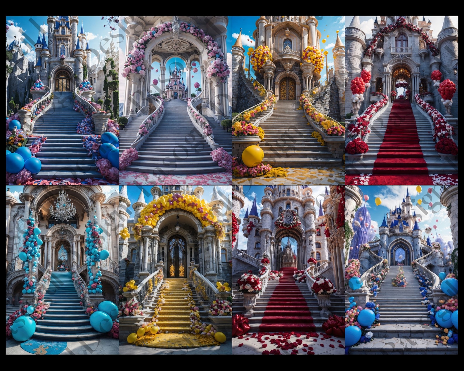 Princess Castle Staircase Backdrop, Palace, Balloons, Portrait Digital ...