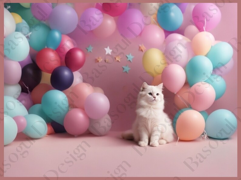 Kitten Birthday Party Digital Backdrop Kitty Background Photography ...