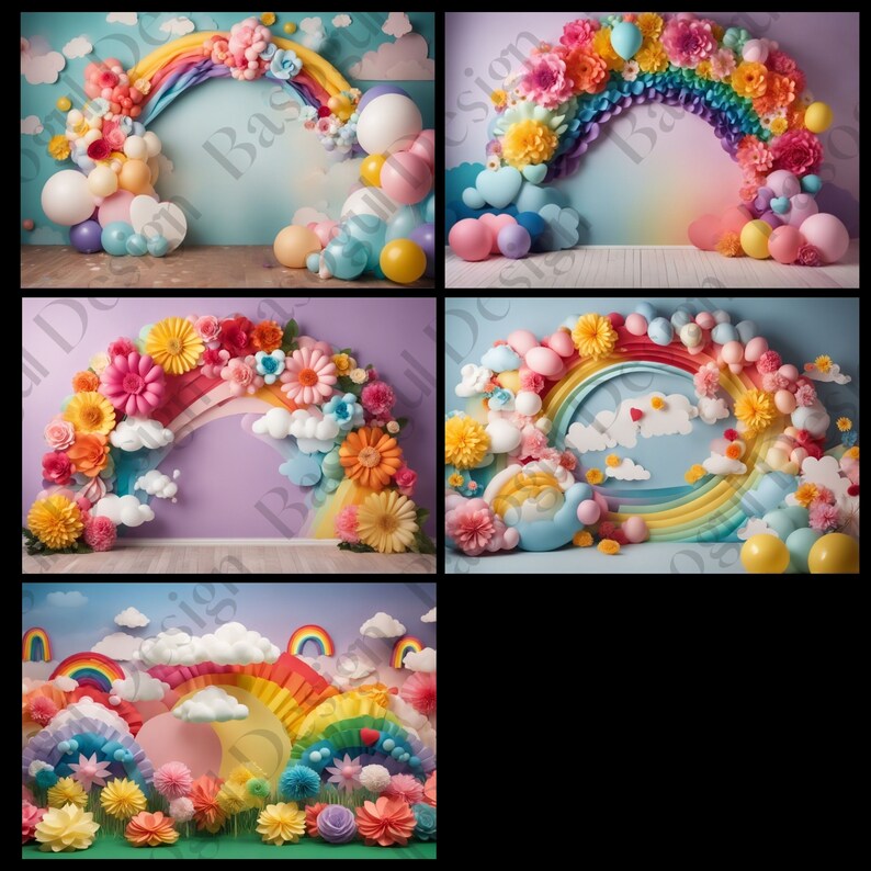 Floral Balloons Digital Party Backdrop Photography Background Birthday ...