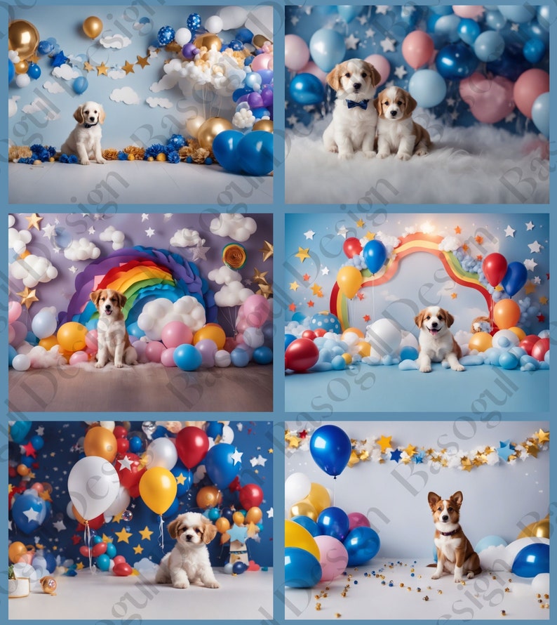 Baby Birthday Party Backdrop Puppies Photography Backdrops Birthday ...