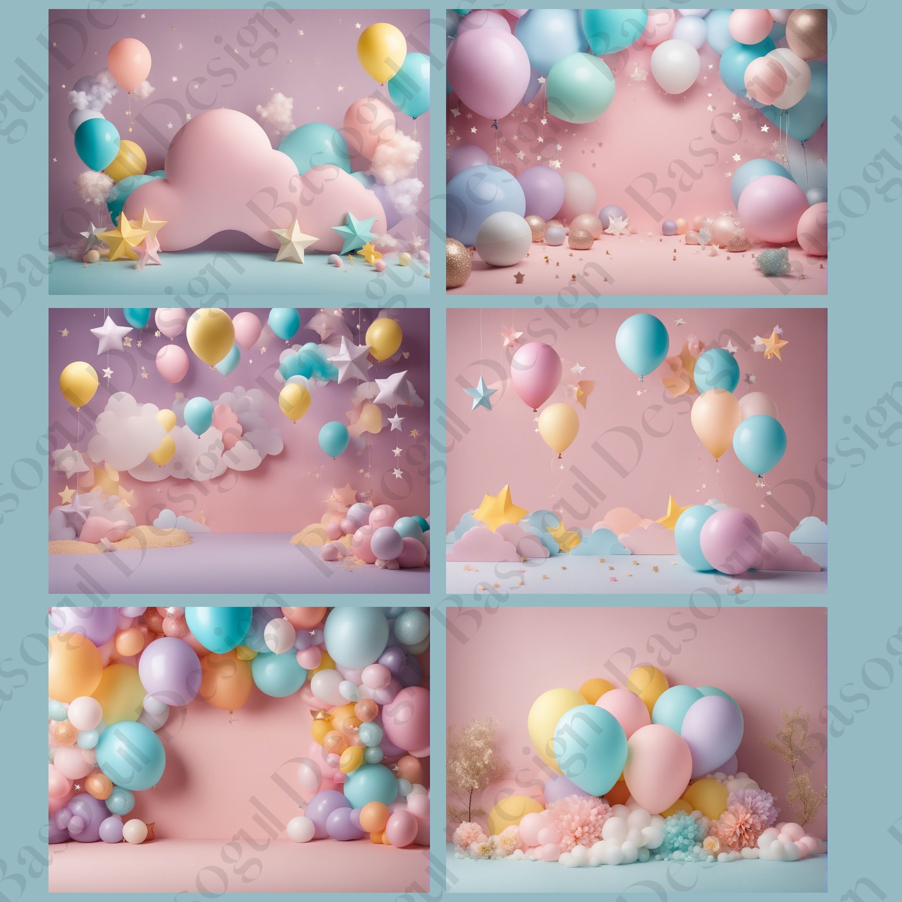 Birthday Party Digital Backdrop Pastel Balloons Backdrop Photography ...