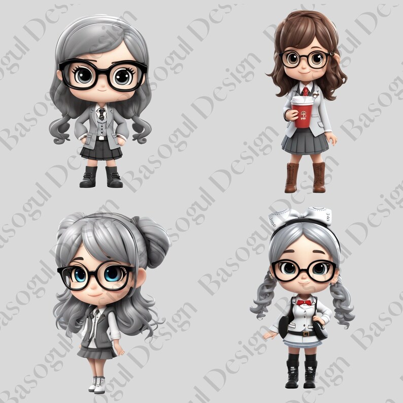 Nerd Chibi Girl Clipart Png: chibi GIRL Clipart Printable Clipart Black ...