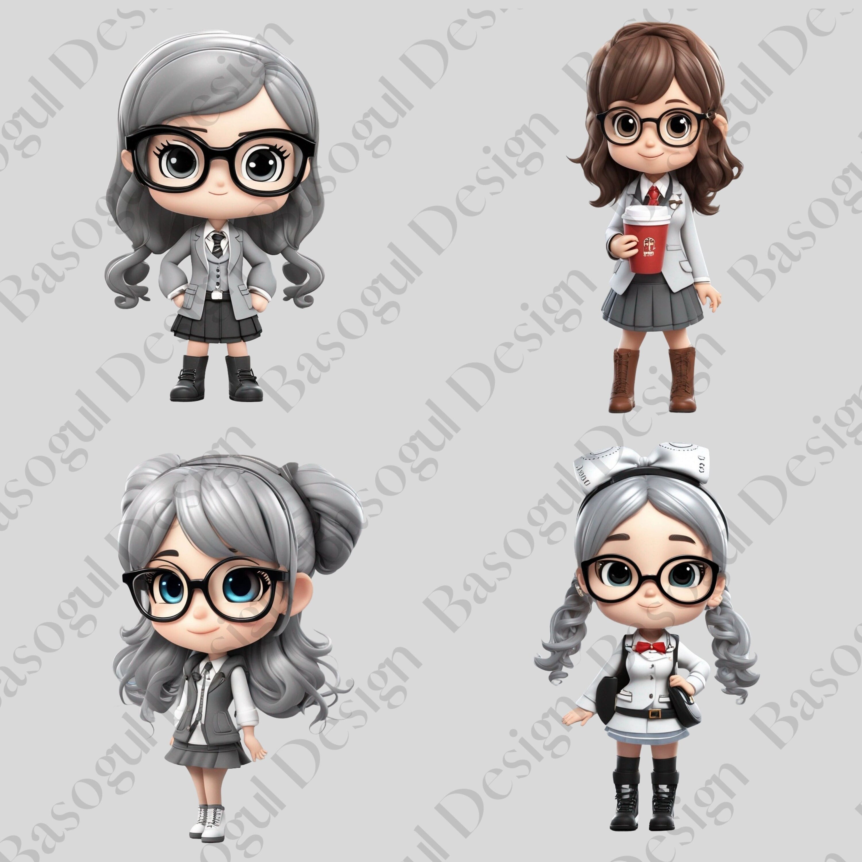 Nerd Chibi Girl Clipart Png: chibi GIRL Clipart Printable Clipart Black ...