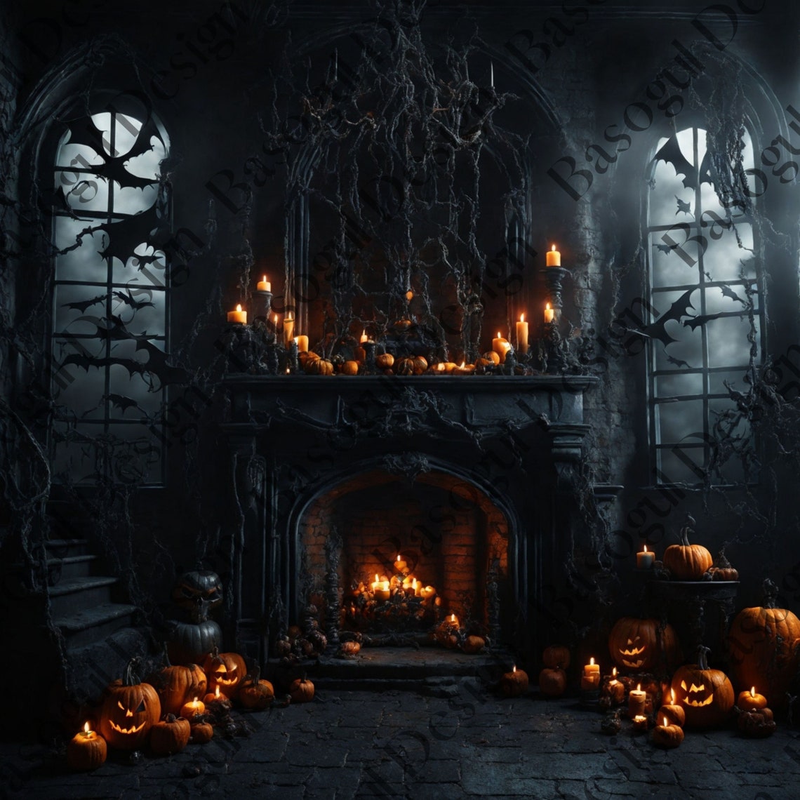 Fireplace Halloween Backdrop Party Decor Kids Toddler Child Photography ...