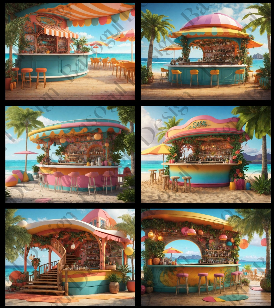 Tropical Beach Bar Digital Backdrop Summer Colorful Holiday Props ...