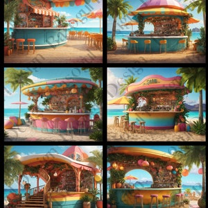Tropical Beach Bar Digital Backdrop Summer Colorful Holiday Props ...