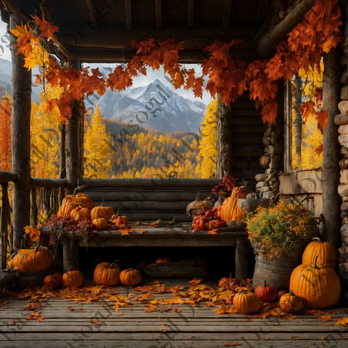 Porch Autumn Backdrop Photography Background Mountain Hut Fall - Etsy
