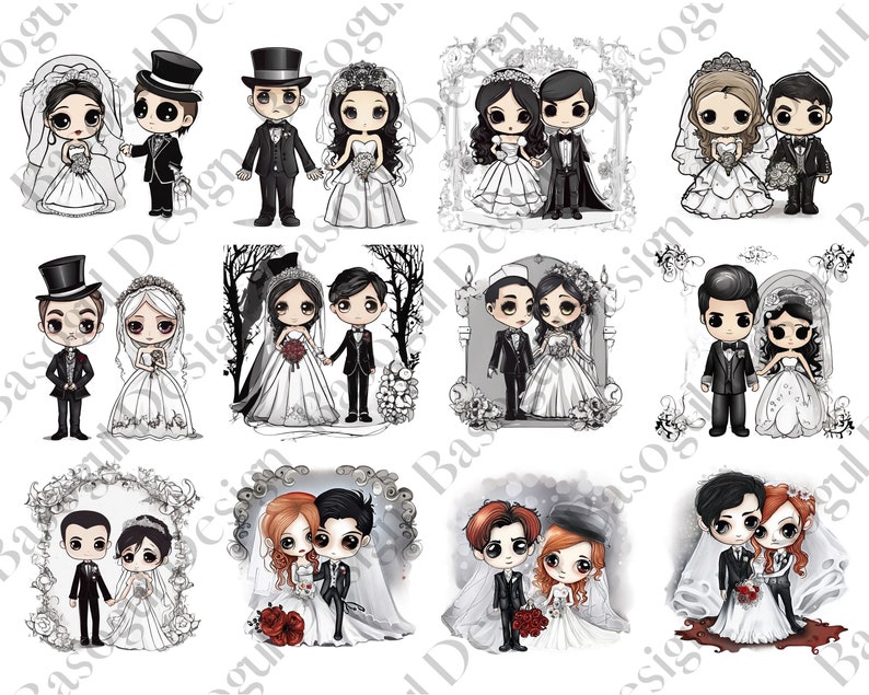 Gothic Chibi Wedding Clipart Gothic Bride Groom Clipart - Etsy