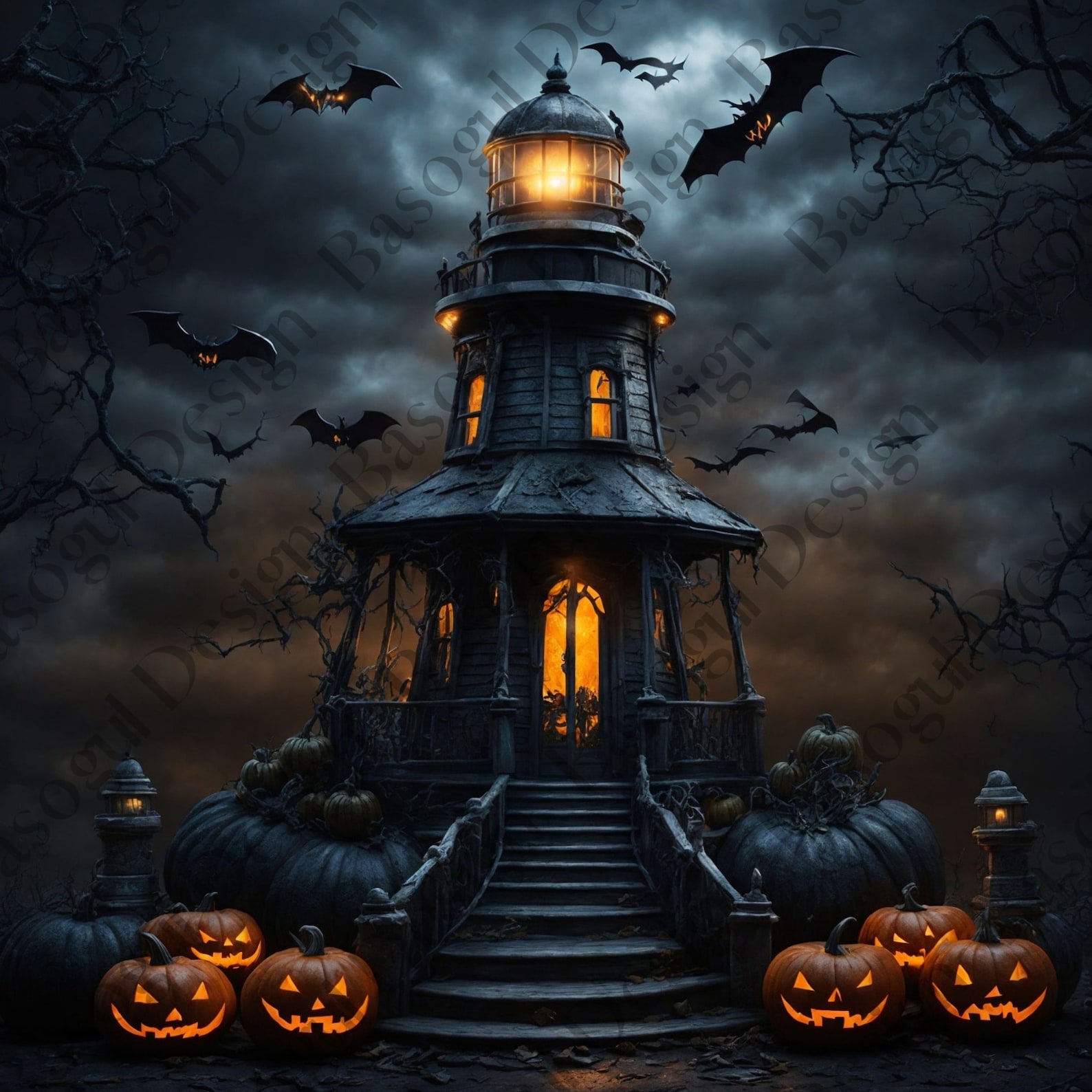 Halloween Backdrop Haunted Lighthouse: "halloween DIGITAL Backdrop" Bat ...