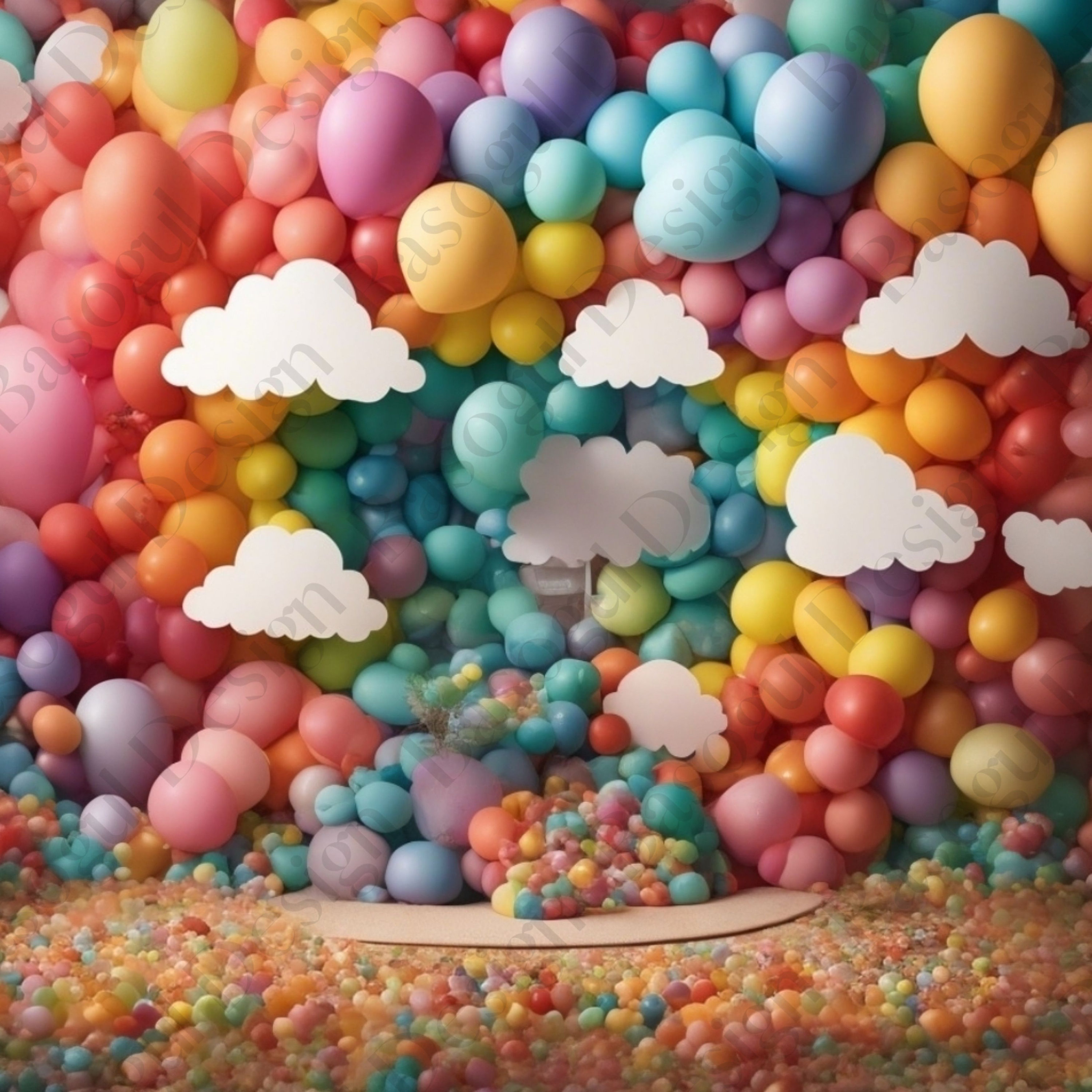 Rainbow Balloons Digital Party Backdrop Photography Background Birthday ...