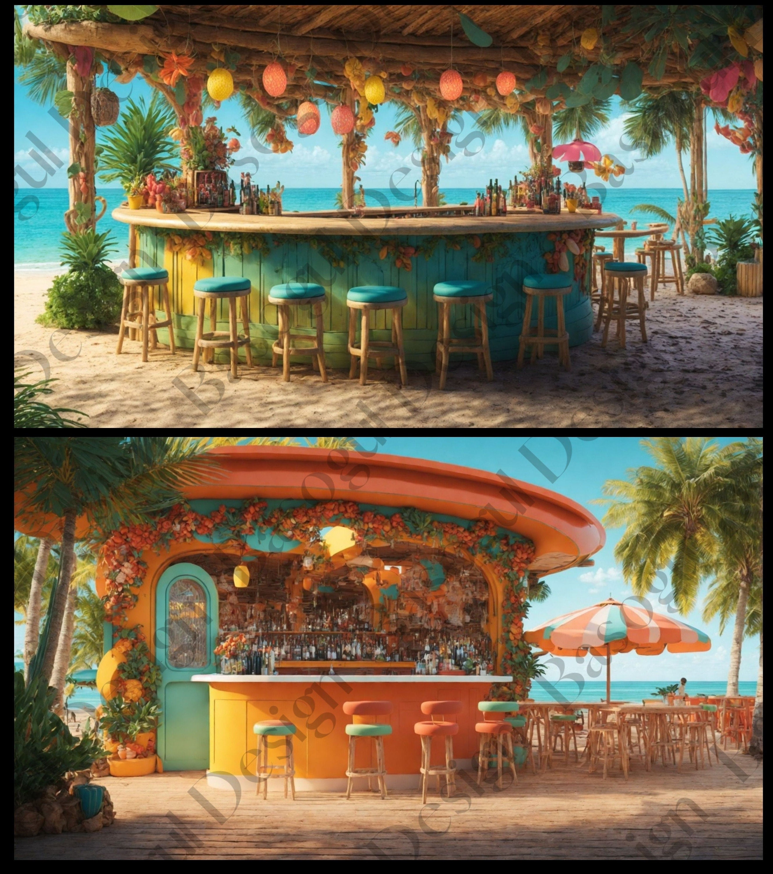 Tropical Beach Bar Digital Backdrop Summer Colorful Holiday Props ...