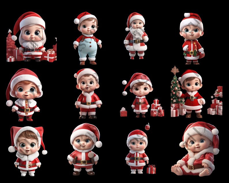 Chibi Baby Santa Clipart Png: baby SANTA Clipart 3d Little Girl Boy ...