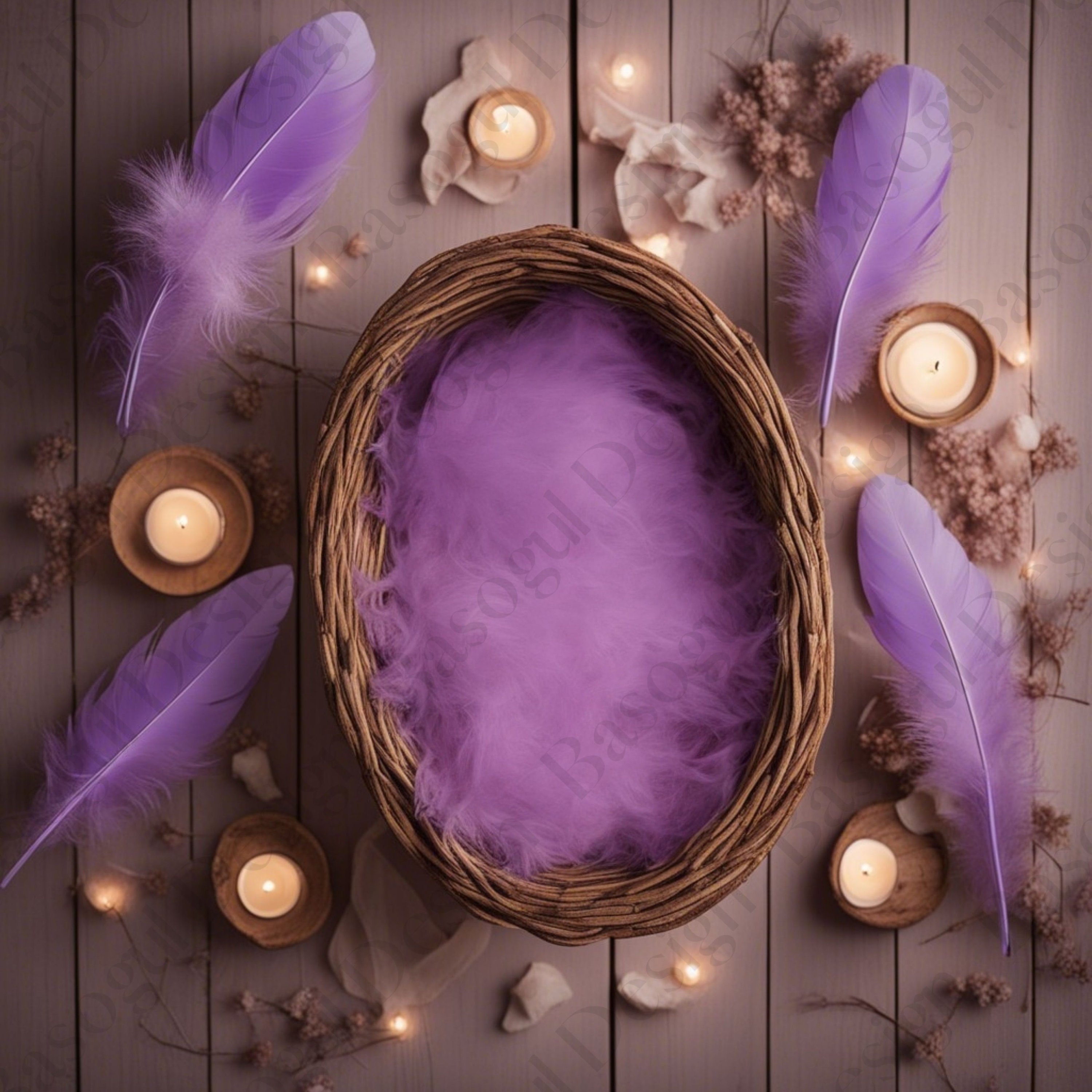Purple Feathers Newborn Digital Backdrop Photography Background Newborn ...