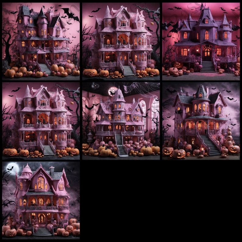 Halloween Backdrop Pink Haunted House Party Decor Kids Digital ...