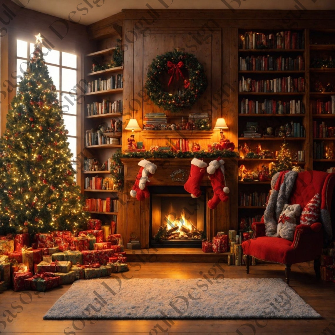 Fireplace Room Christmas Digital Backdrop Photography Background ...