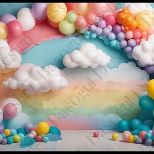 Rainbow Balloons Digital Party Backdrop Photography Background Birthday ...