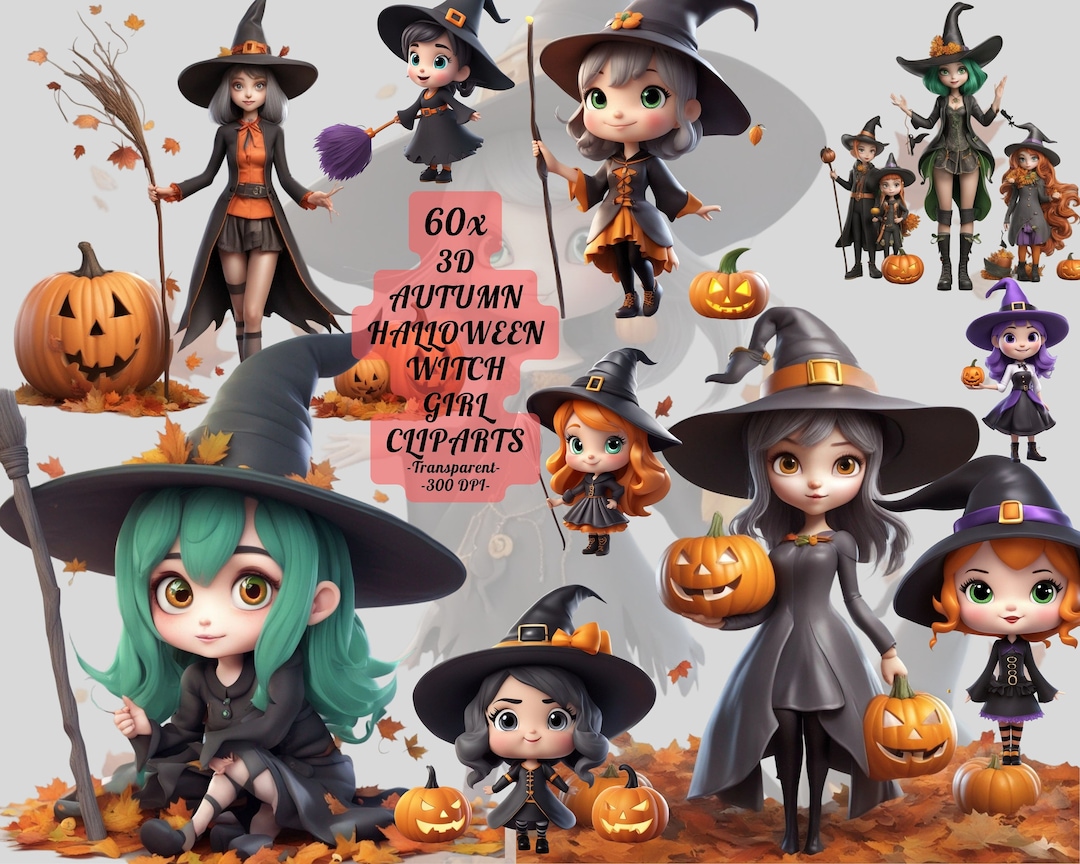Witch Chibi Girl Clipart Autumn: "witch GIRL Clipart" Png Halloween ...