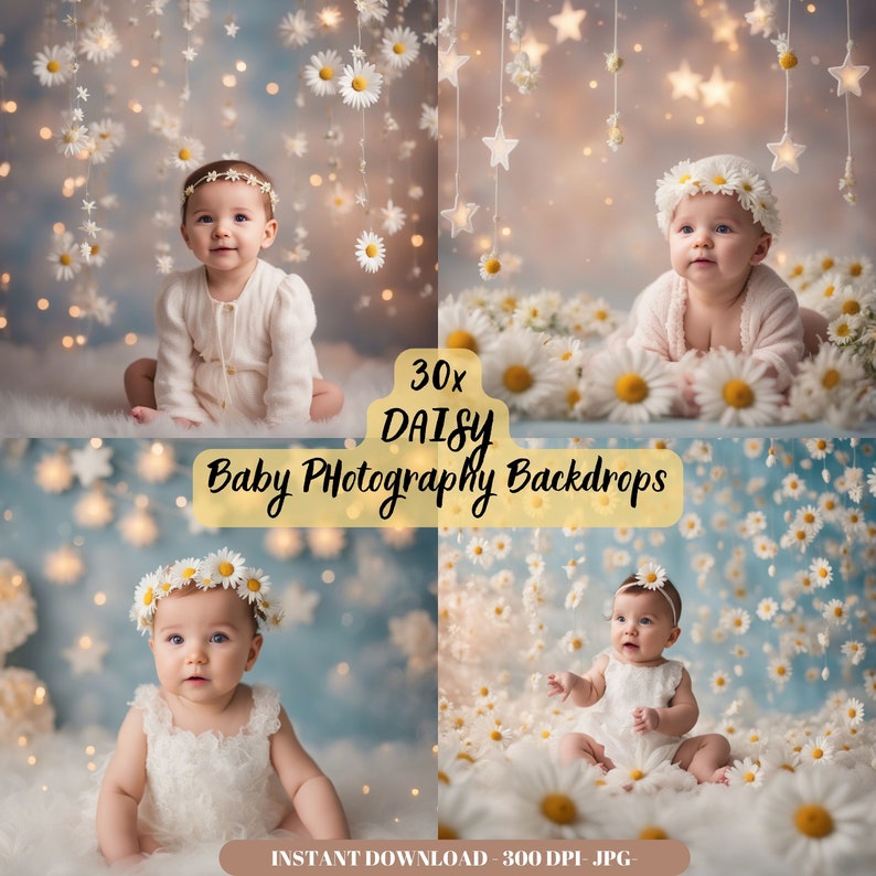 Daisy Baby Digital Backdrop Photography Background Floral Baby Boy Girl ...