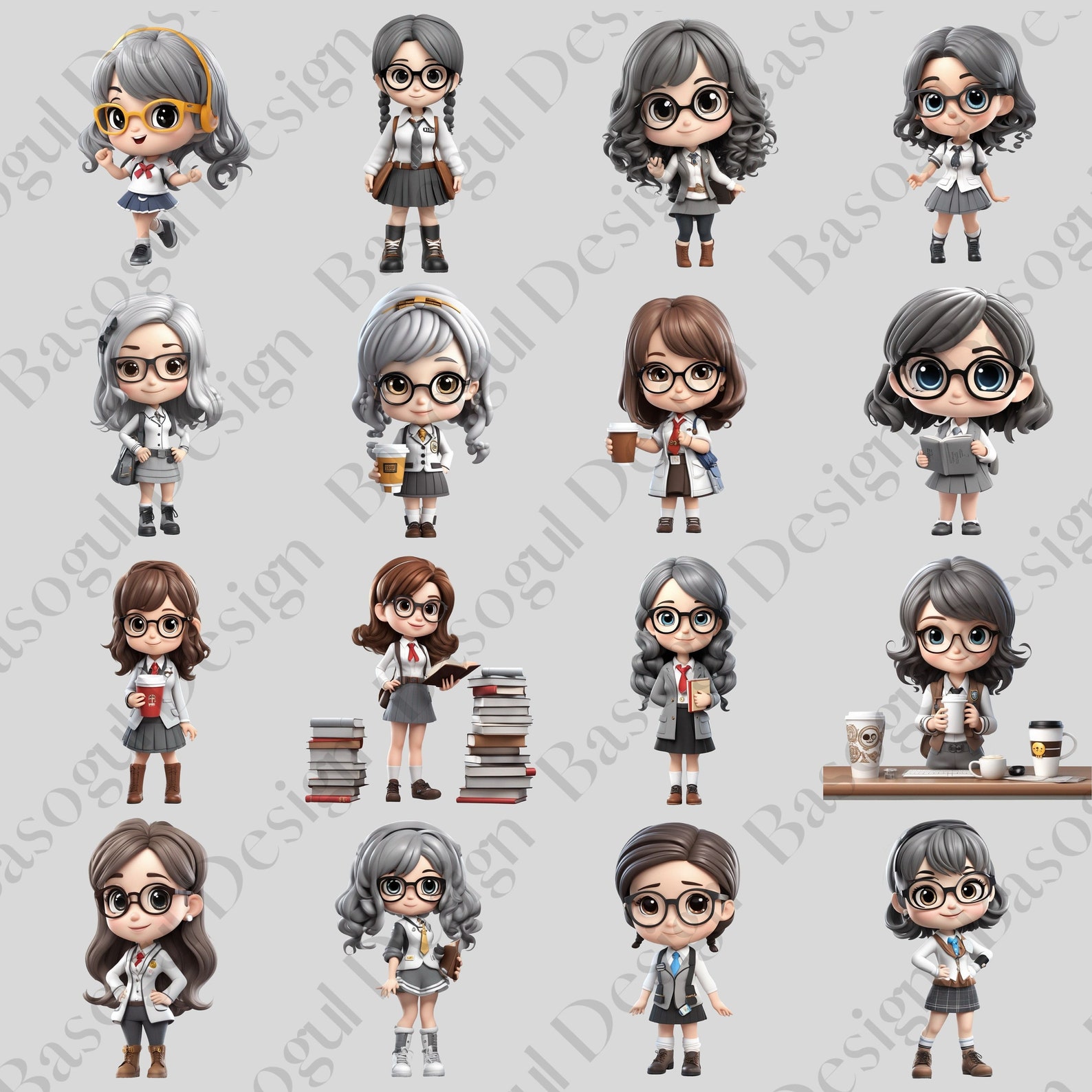 Nerd Chibi Girl Clipart Png: chibi GIRL Clipart Printable Clipart Black ...