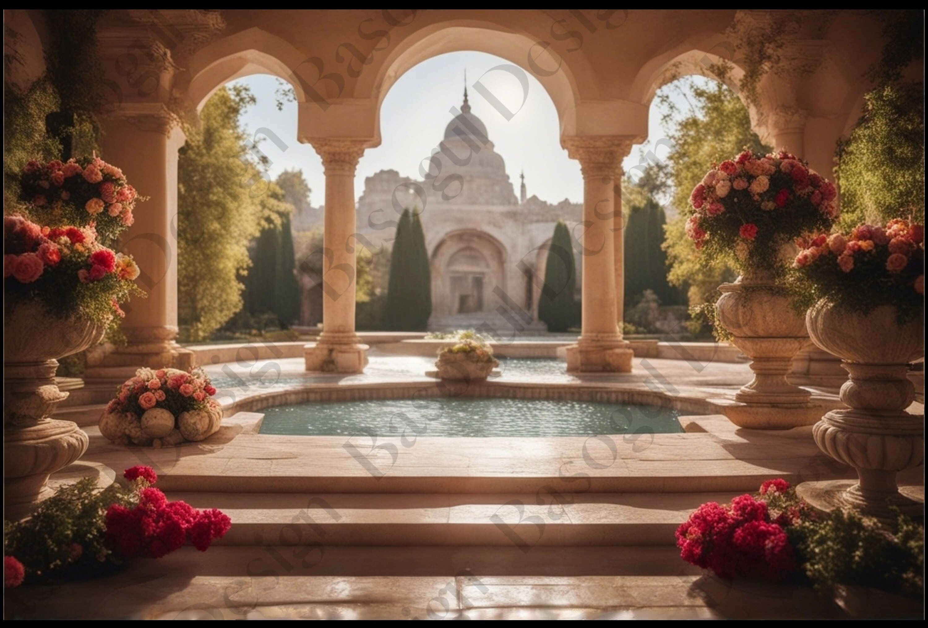 Fountain Wedding Digital Backdrop Photography Background Wedding Temple ...