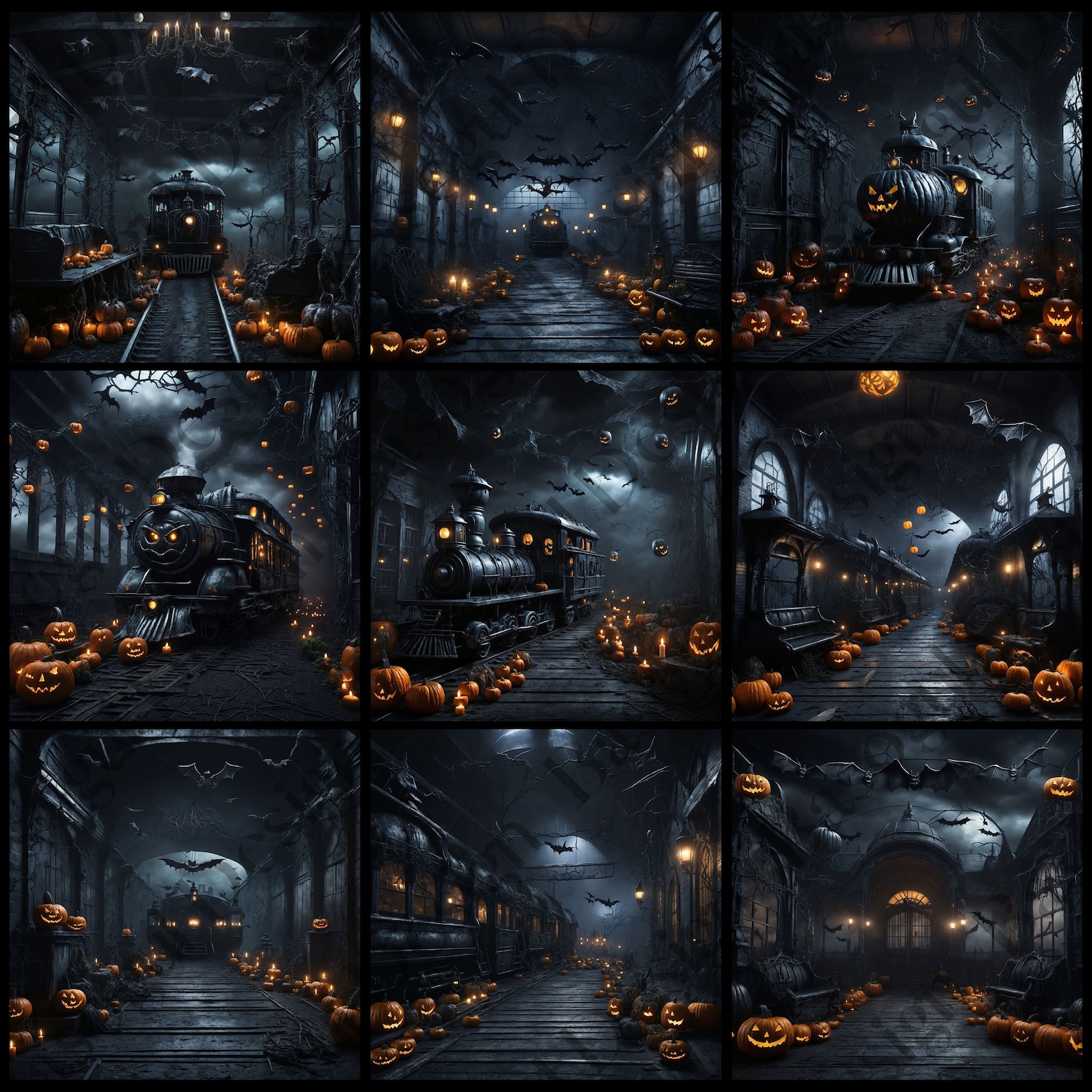 Halloween Backdrop Haunted Train Station: "halloween DIGITAL Backdrop ...