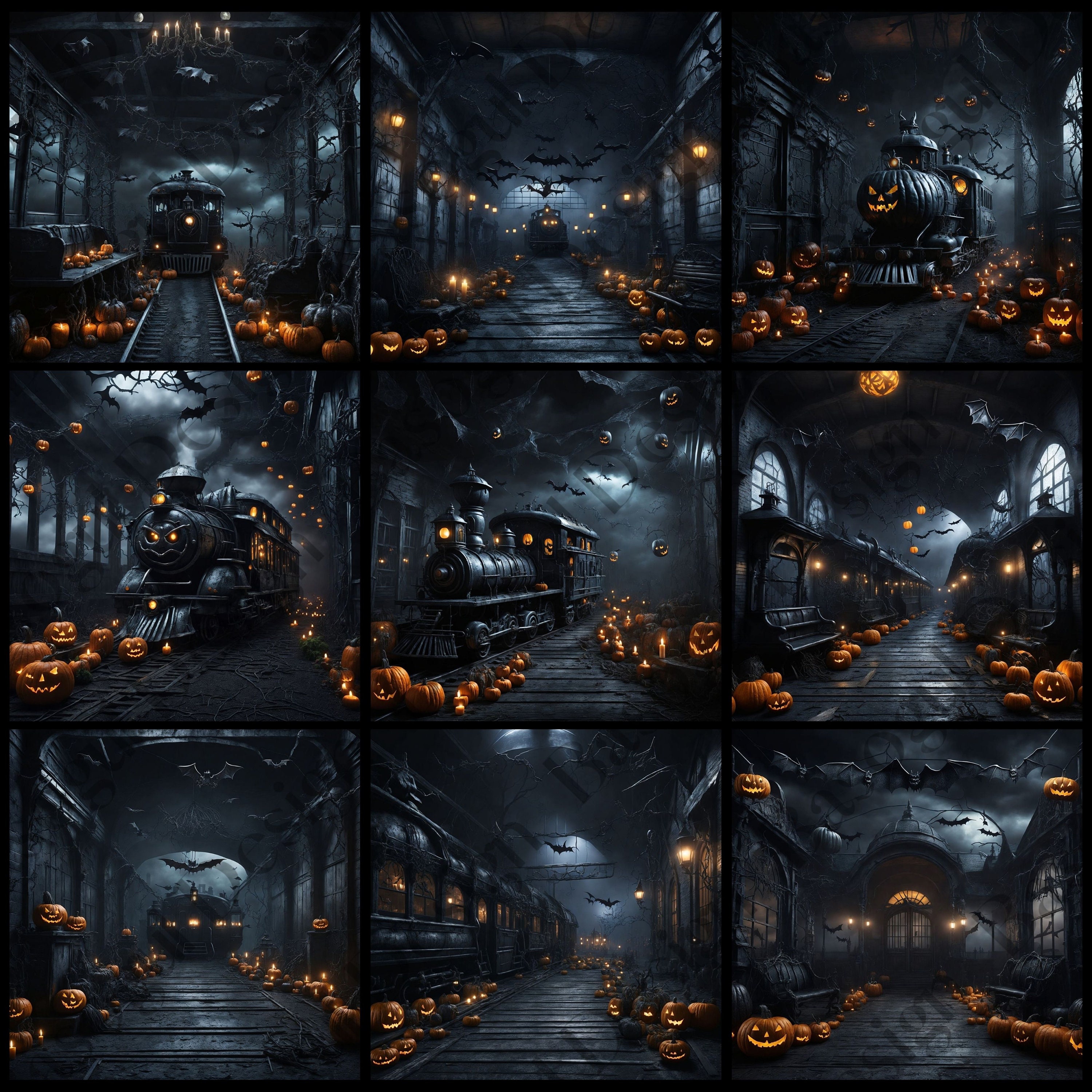 Halloween Backdrop Haunted Train Station: "halloween DIGITAL Backdrop ...