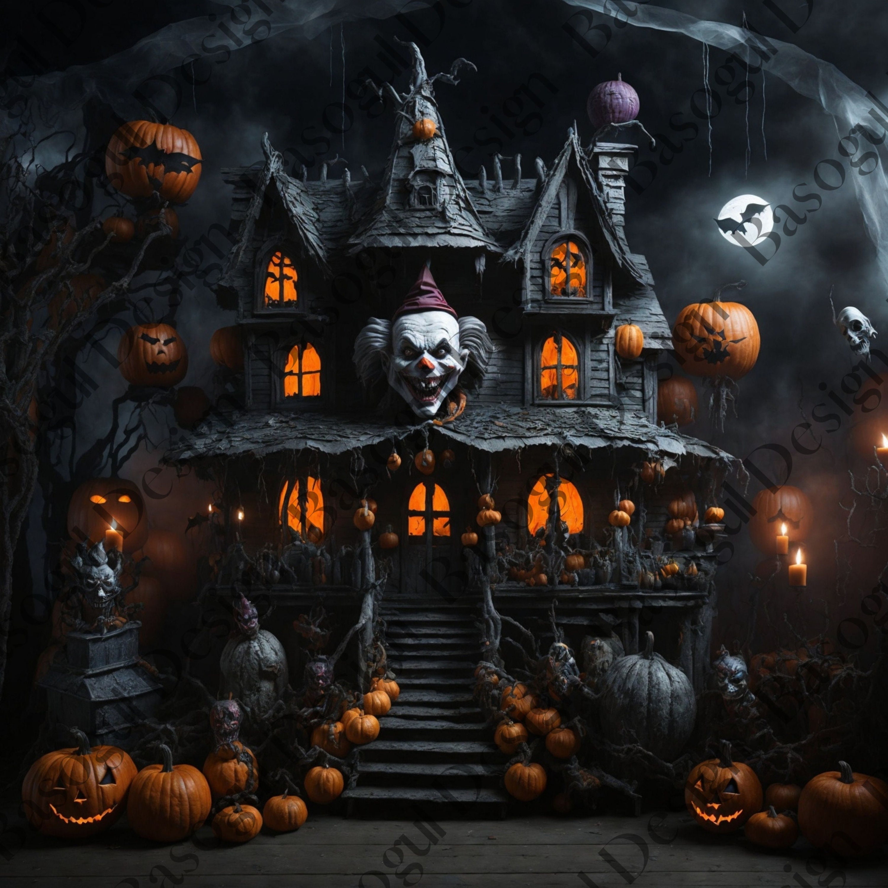 Halloween Backdrop Creepy Clown House: "halloween DIGITAL Backdrop" Bat ...