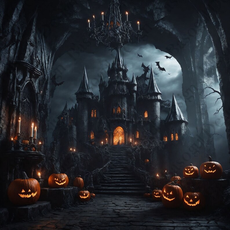 Halloween Backdrop Dracula Castle: "halloween DIGITAL Backdrop" Vampire ...