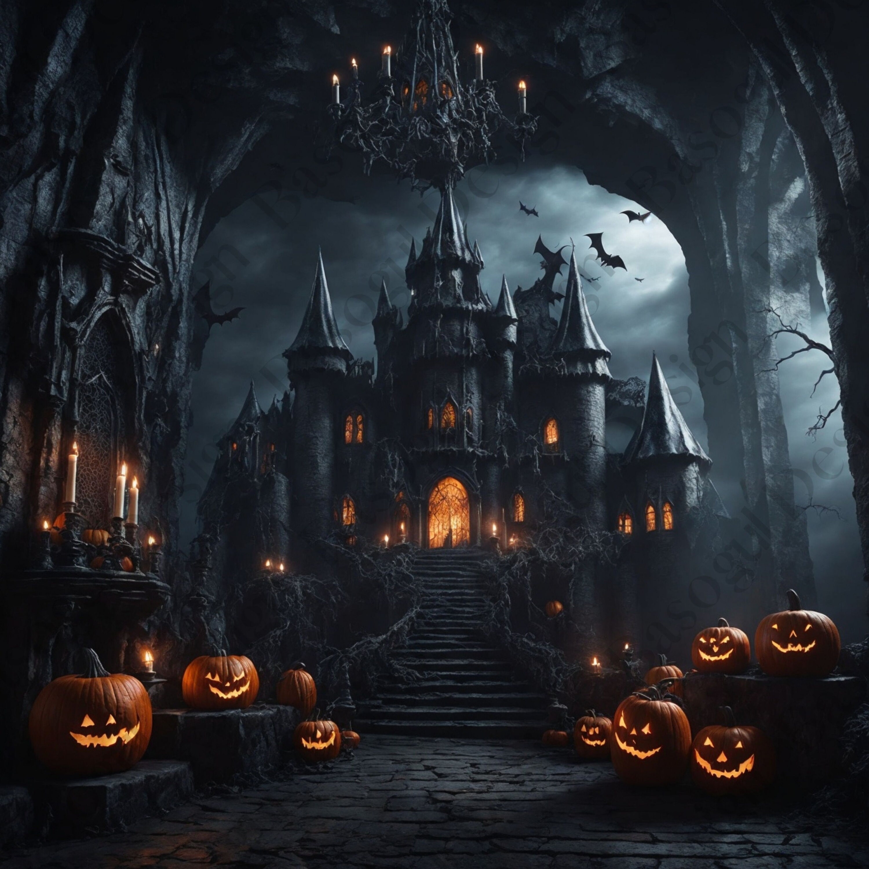 Halloween Backdrop Dracula Castle: "halloween DIGITAL Backdrop" Vampire ...