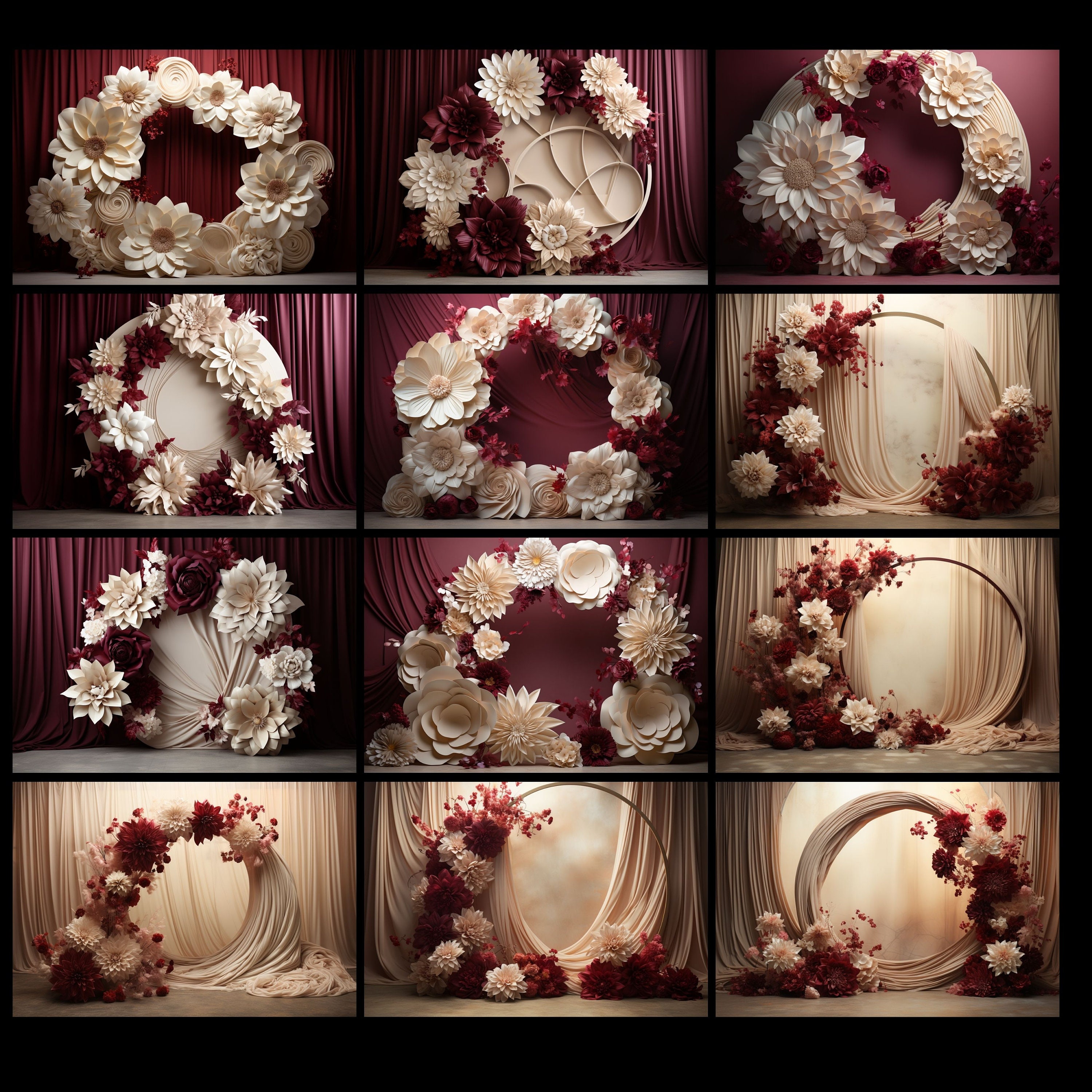 Maroon Cream Maternity Digital Backdrop Photography Background Wedding ...