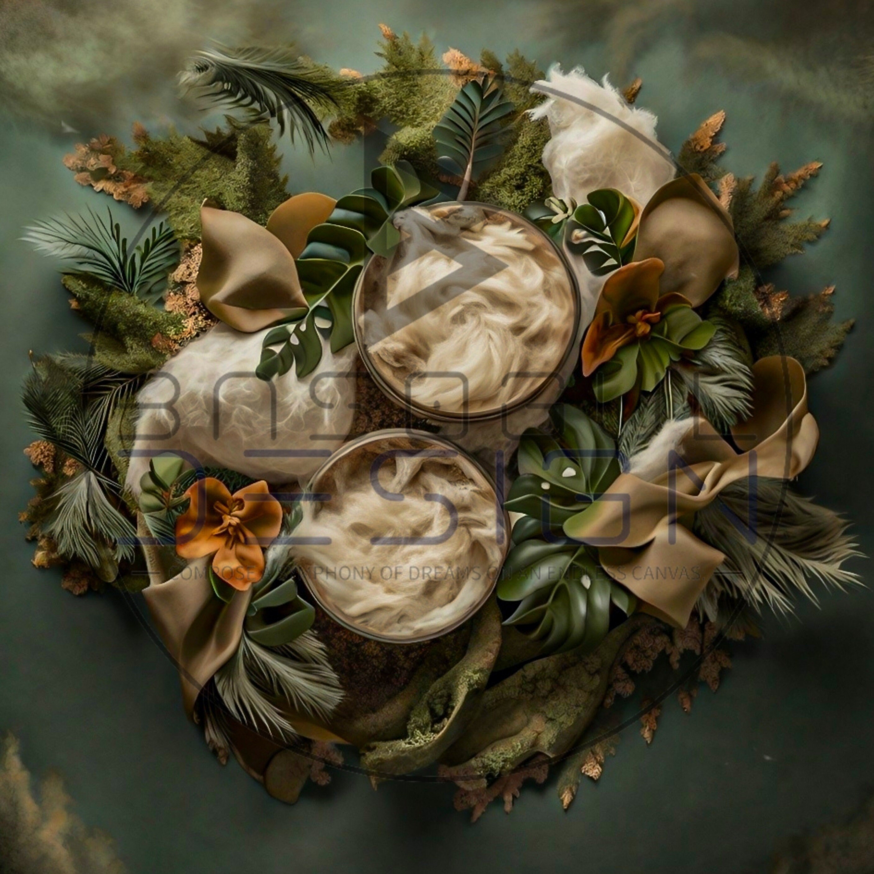 Twin Newborn, Digital Backdrop, Floral Basket, Baby, Twin Digital ...