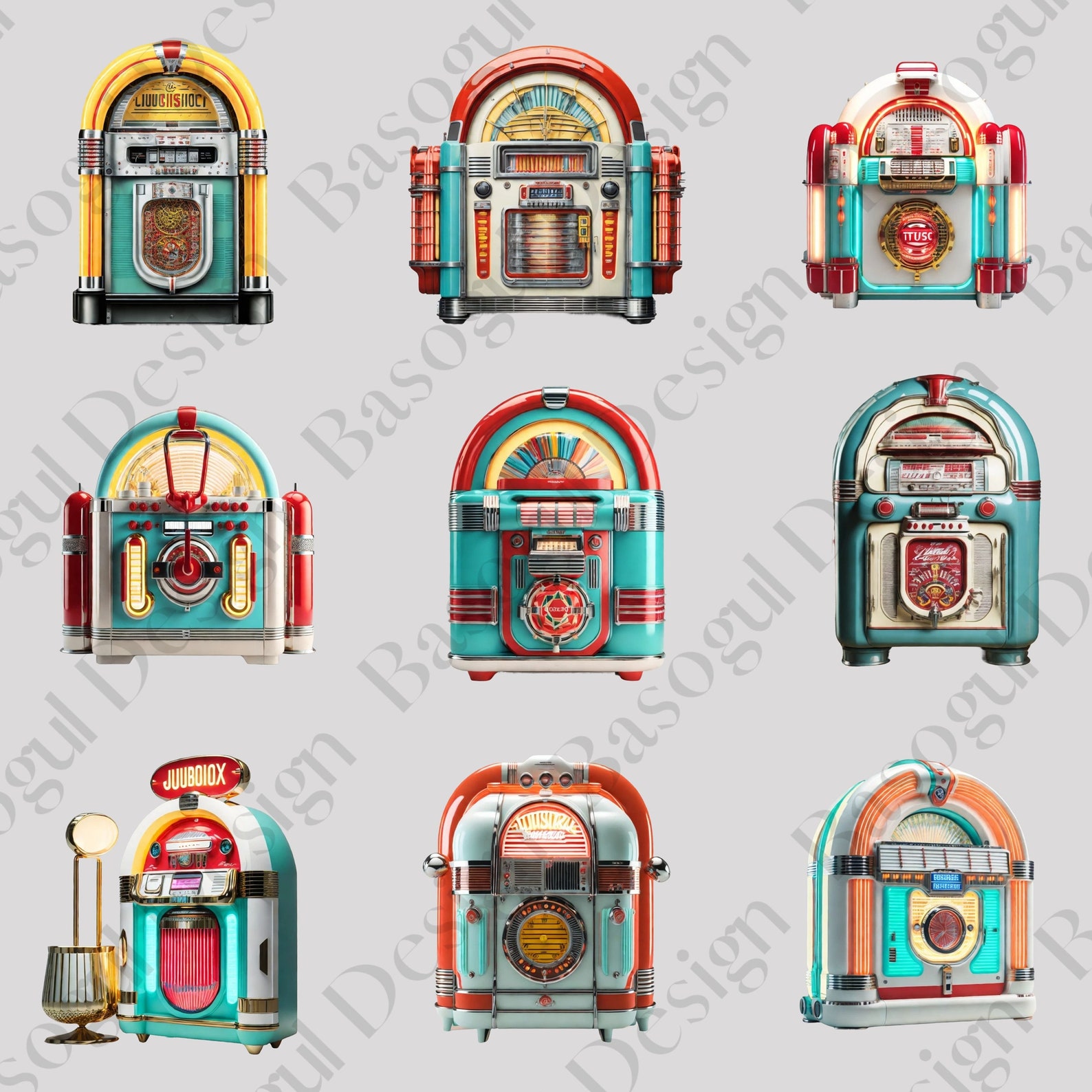 Retro Jukebox Clipart Png 3d Vintage Music Box Clipart Bundle - Etsy