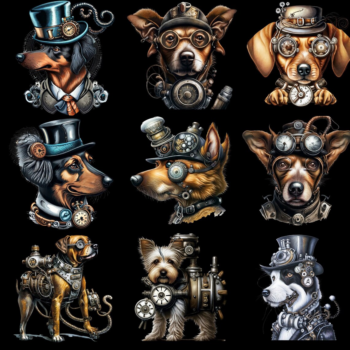 Dog Steampunk Clipart Png Steampunk Animal Clipart Bundle - Etsy
