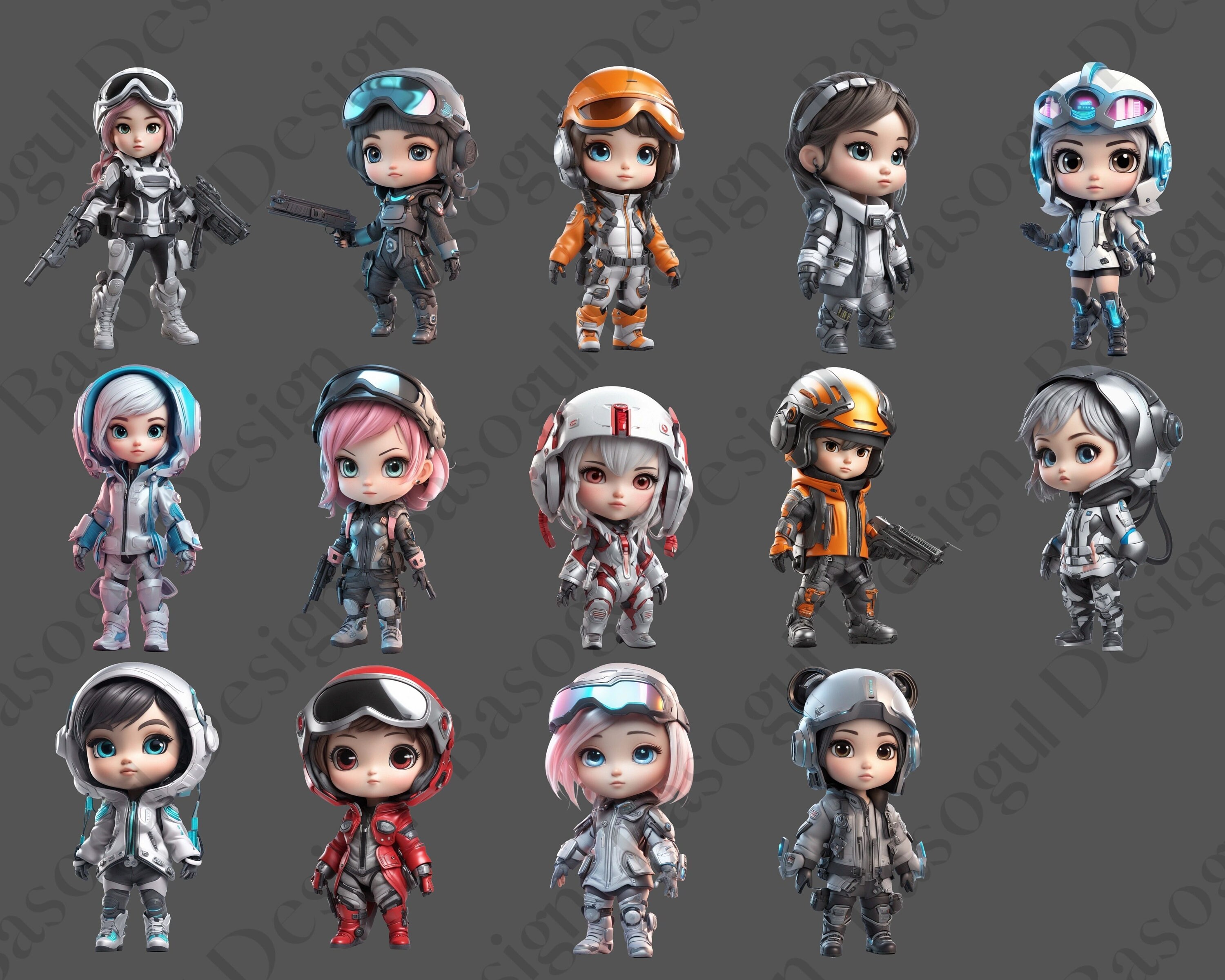 Chibi Cyberpunk Soldier Girl Clipart Png: chibi GIRL Clipart 3d Little ...