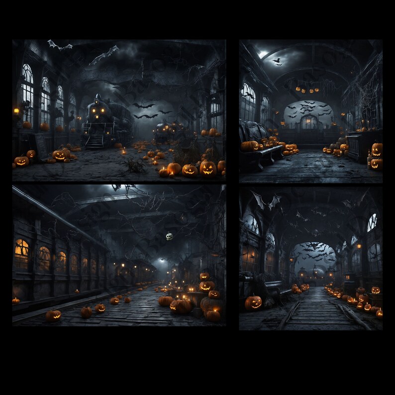 Halloween Backdrop Haunted Train Station: "halloween DIGITAL Backdrop ...