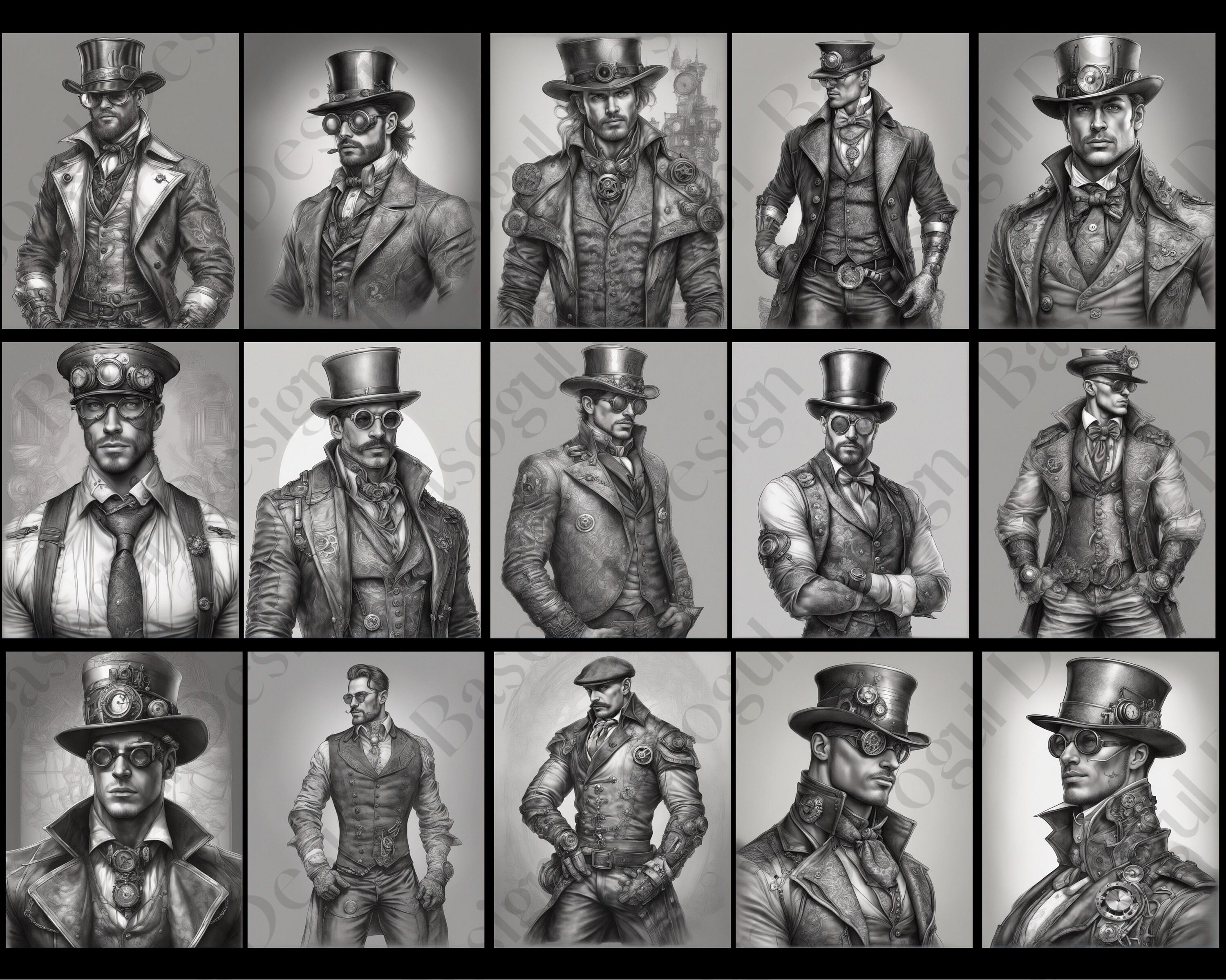 Steampunk Man Clipart: fashion STEAMPUNK Clipart Man Watercolor Clipart ...