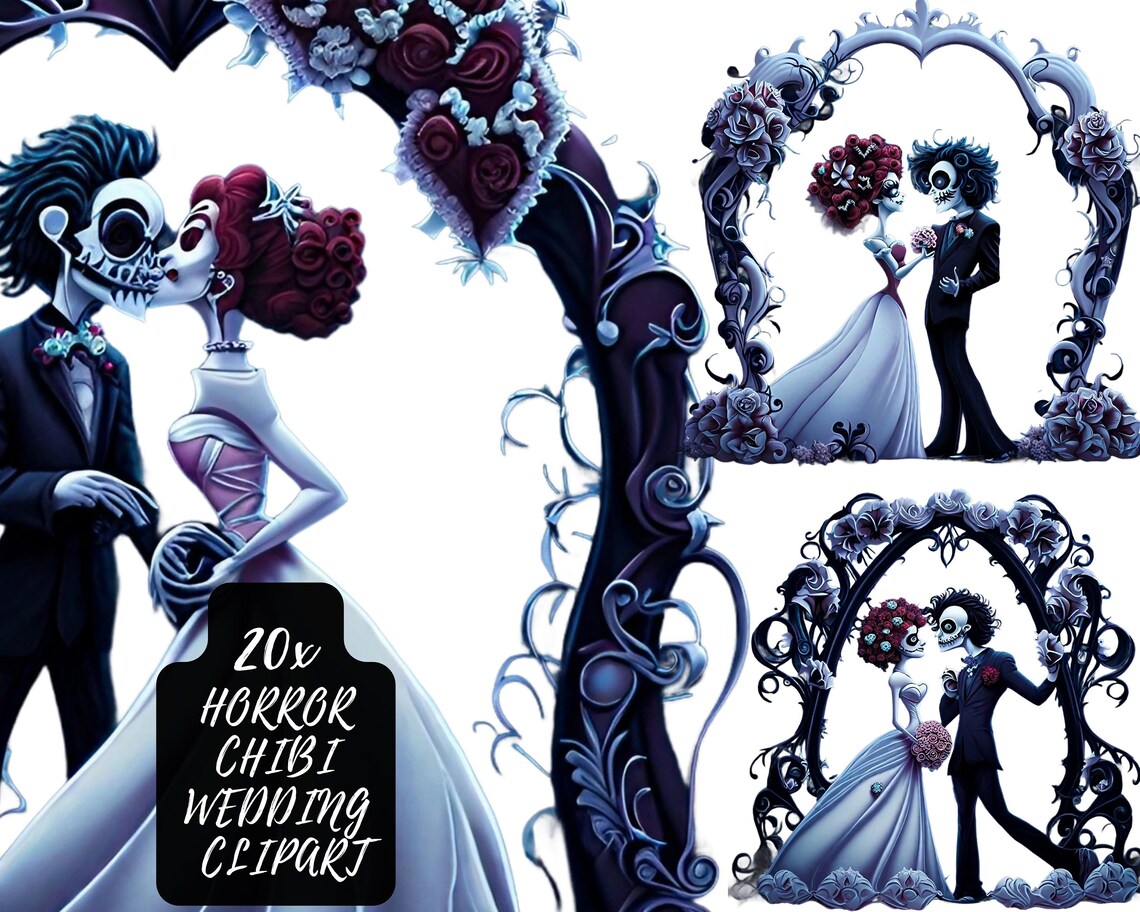 Chibi Horror Wedding Clipart Png Horror Bride Groom Clipart - Etsy