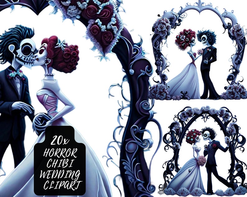 Chibi Horror Wedding Clipart Png Horror Bride Groom Clipart - Etsy