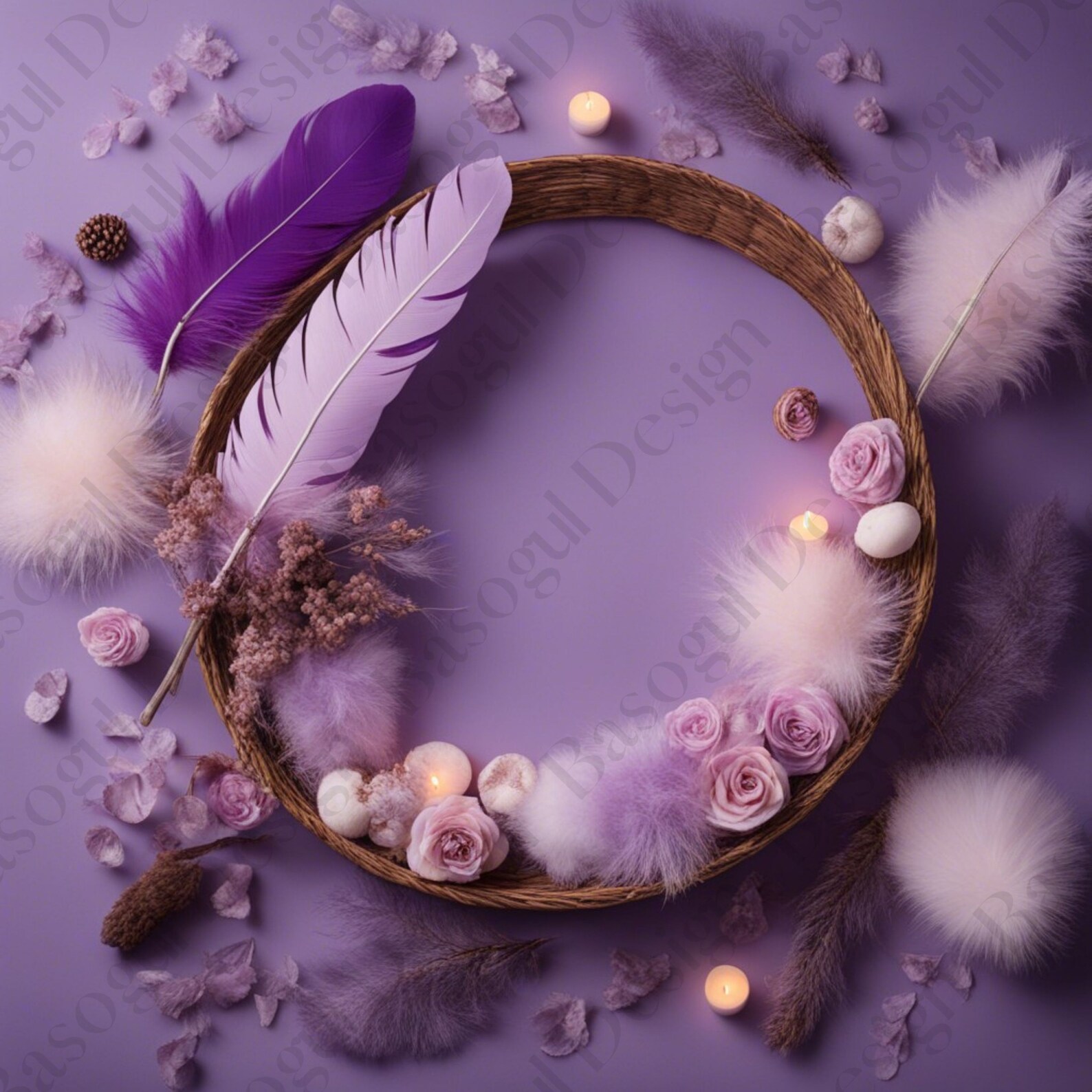 Purple Feathers Newborn Digital Backdrop Photography Background Newborn ...