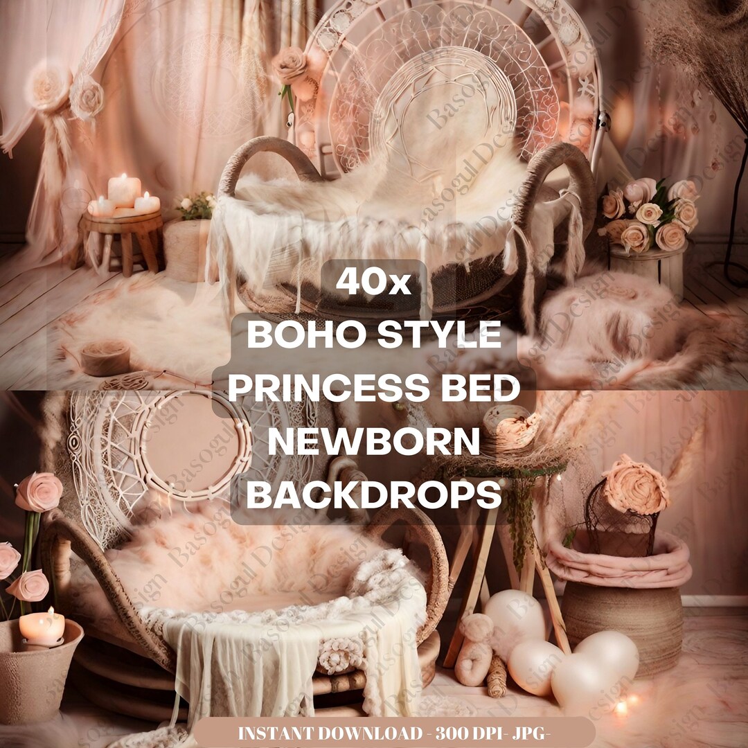 Boho Newborn Digital Backdrop, Boho Princess Bed, Girl Boy Photo Shoot ...