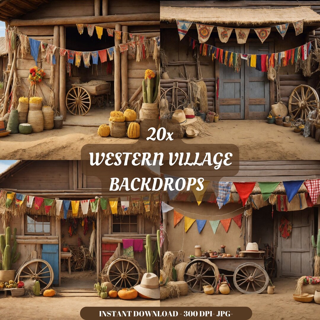 Western Village Digital Backdrop Farm Background Photography Rustic ...