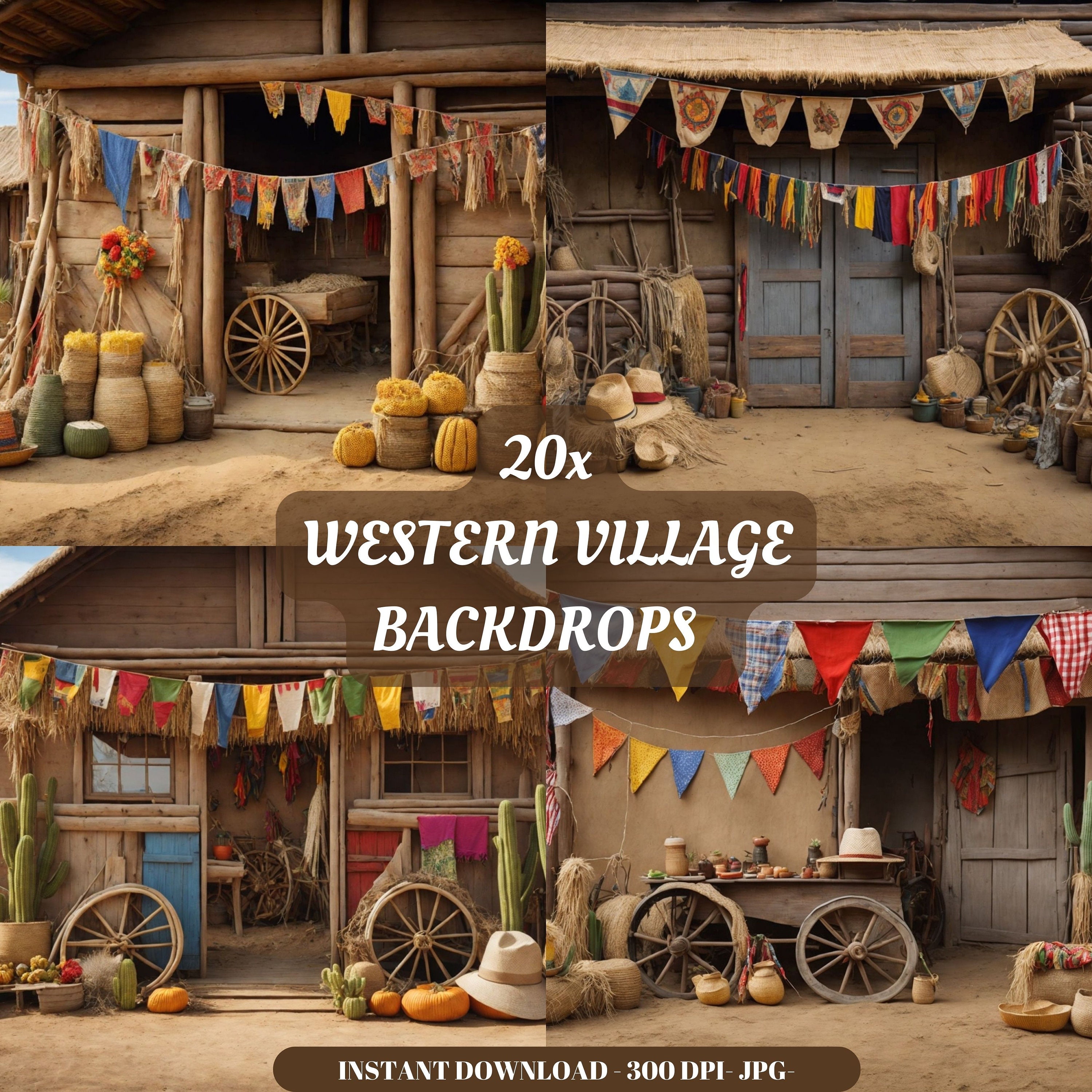 Western Village Digital Backdrop Farm Background Photography Rustic ...
