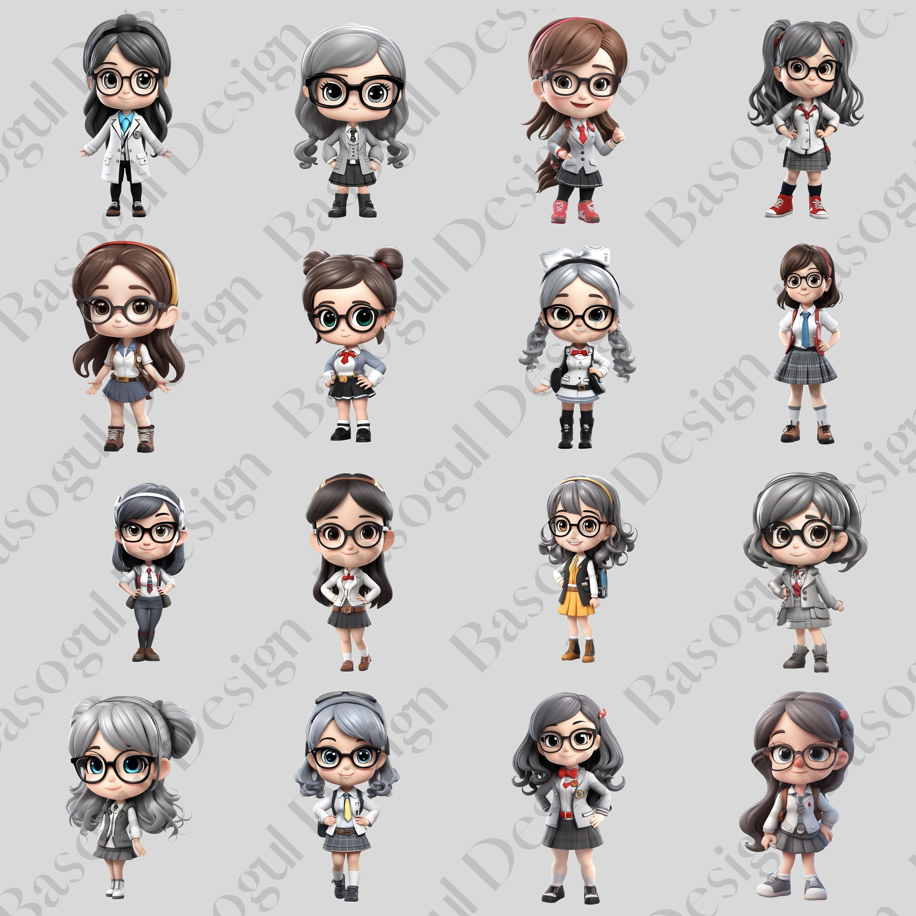 Nerd Chibi Girl Clipart Png: chibi GIRL Clipart Printable Clipart Black ...