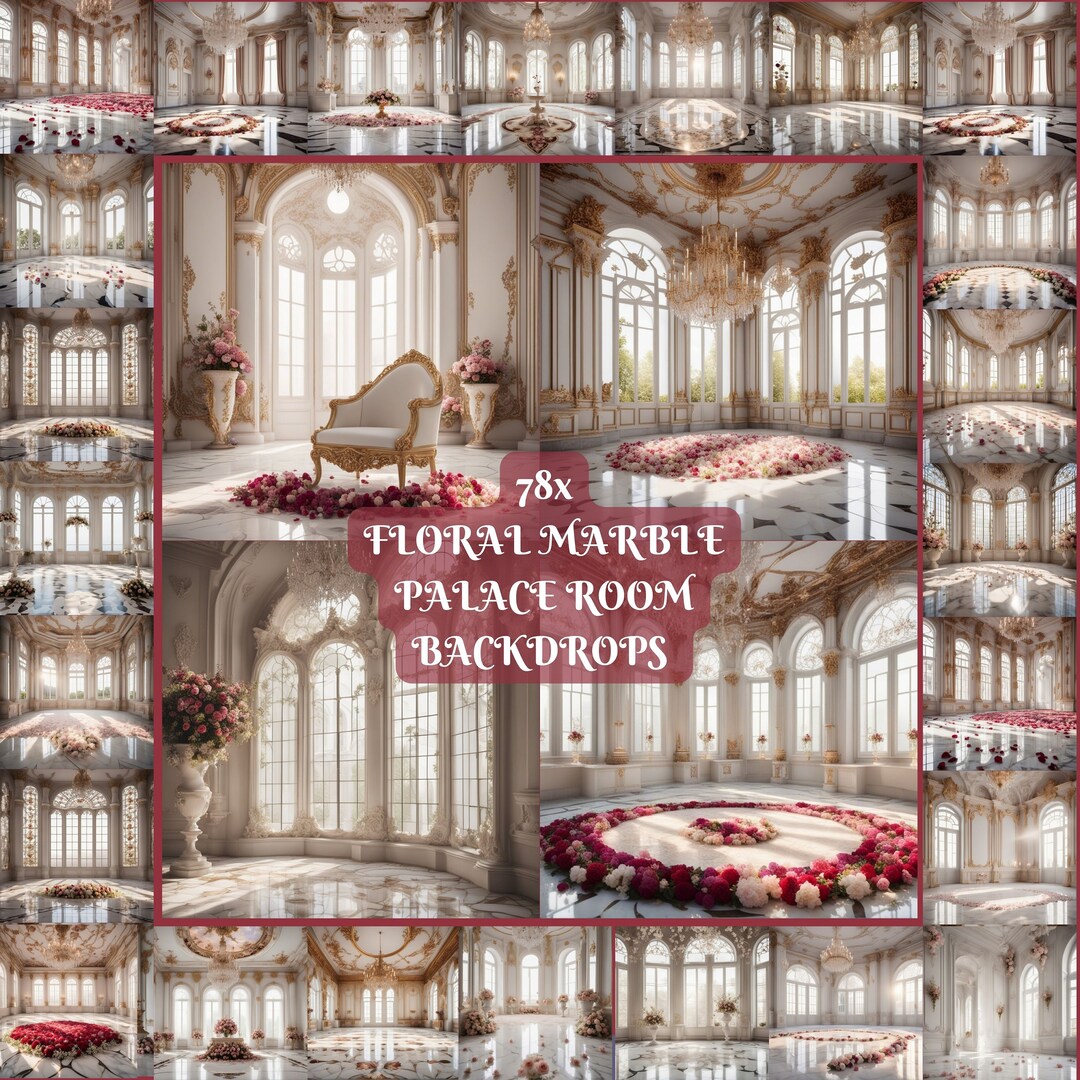 Floral Marble Palace Wedding Digital Backdrop Royal Palace Room ...