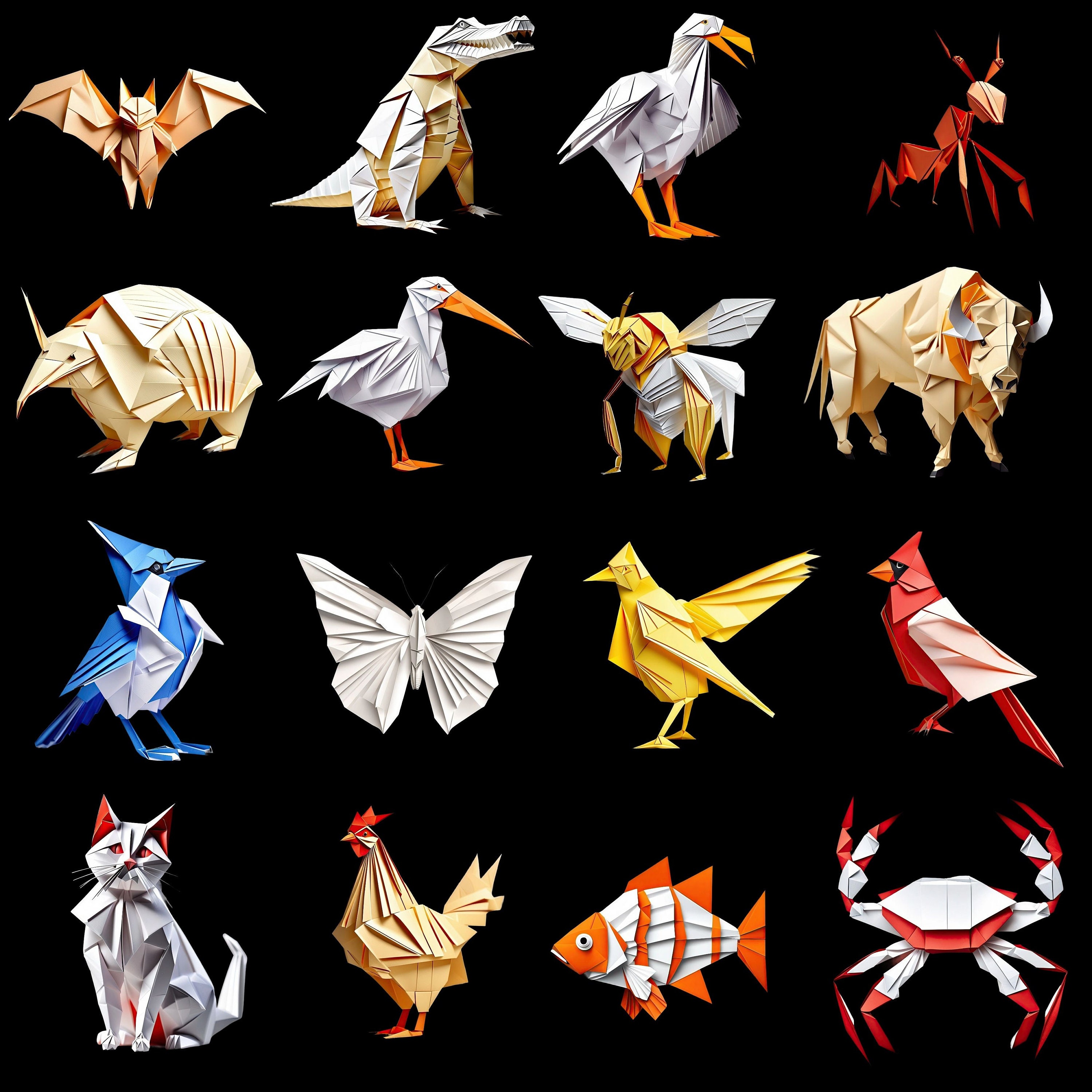 Origami Animals Clipart Png: animals Clipart - Etsy
