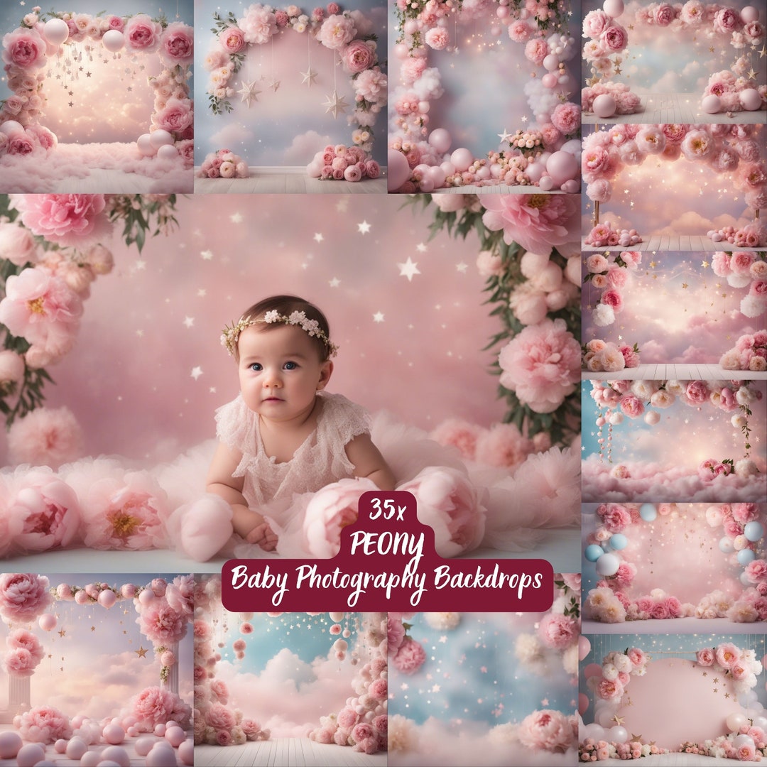 Peony Baby Digital Backdrop Photography Background Cake Smash Pastel ...