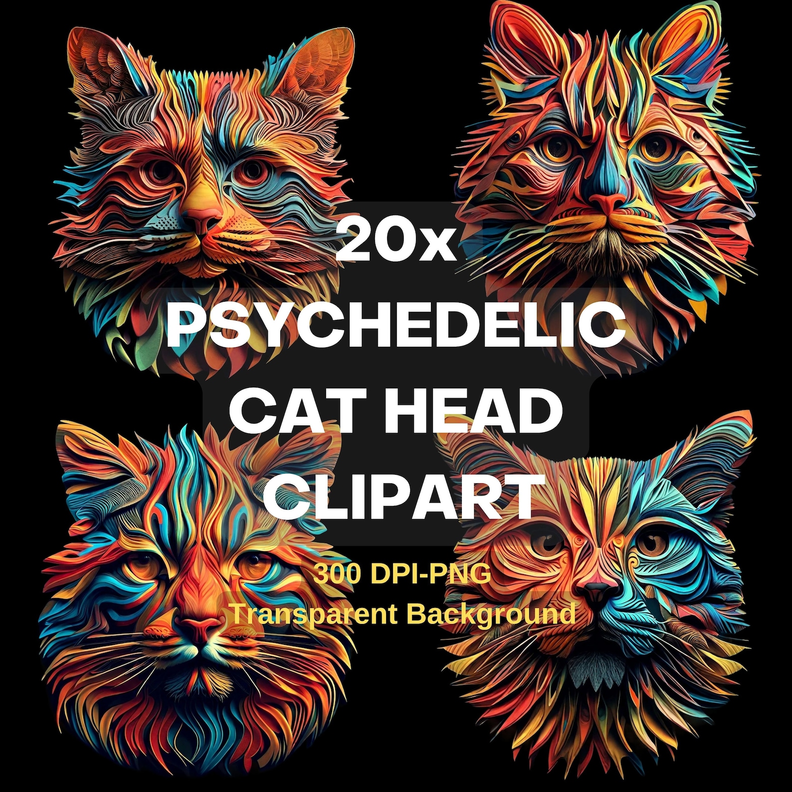 Cat Clipart Mexican Art, Cat Drawing Clipart, Colorful Cat Clipart ...