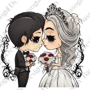 Gothic Chibi Wedding Clipart Gothic Bride Groom Clipart - Etsy