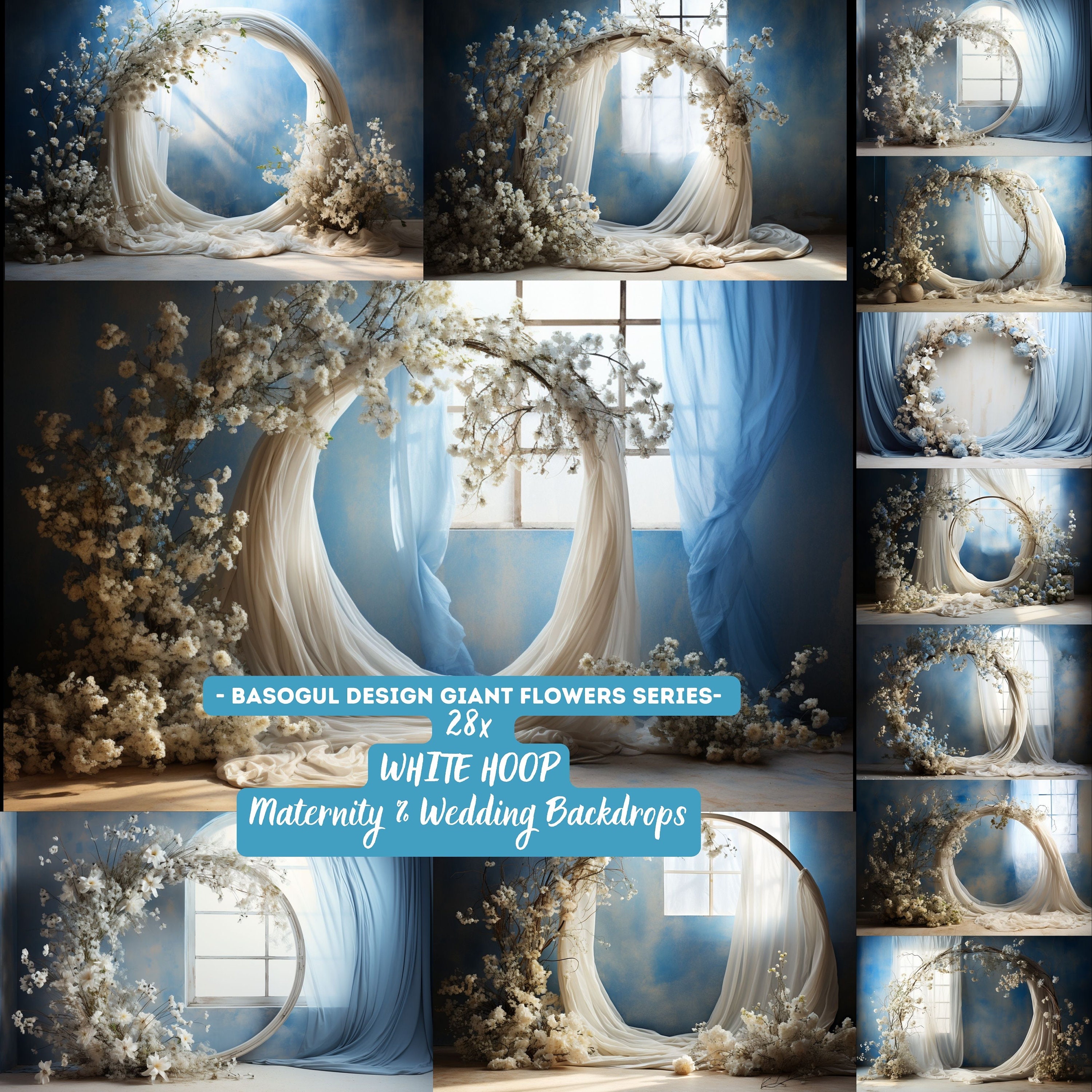Blue White Maternity Digital Backdrop Photography Background Wedding ...