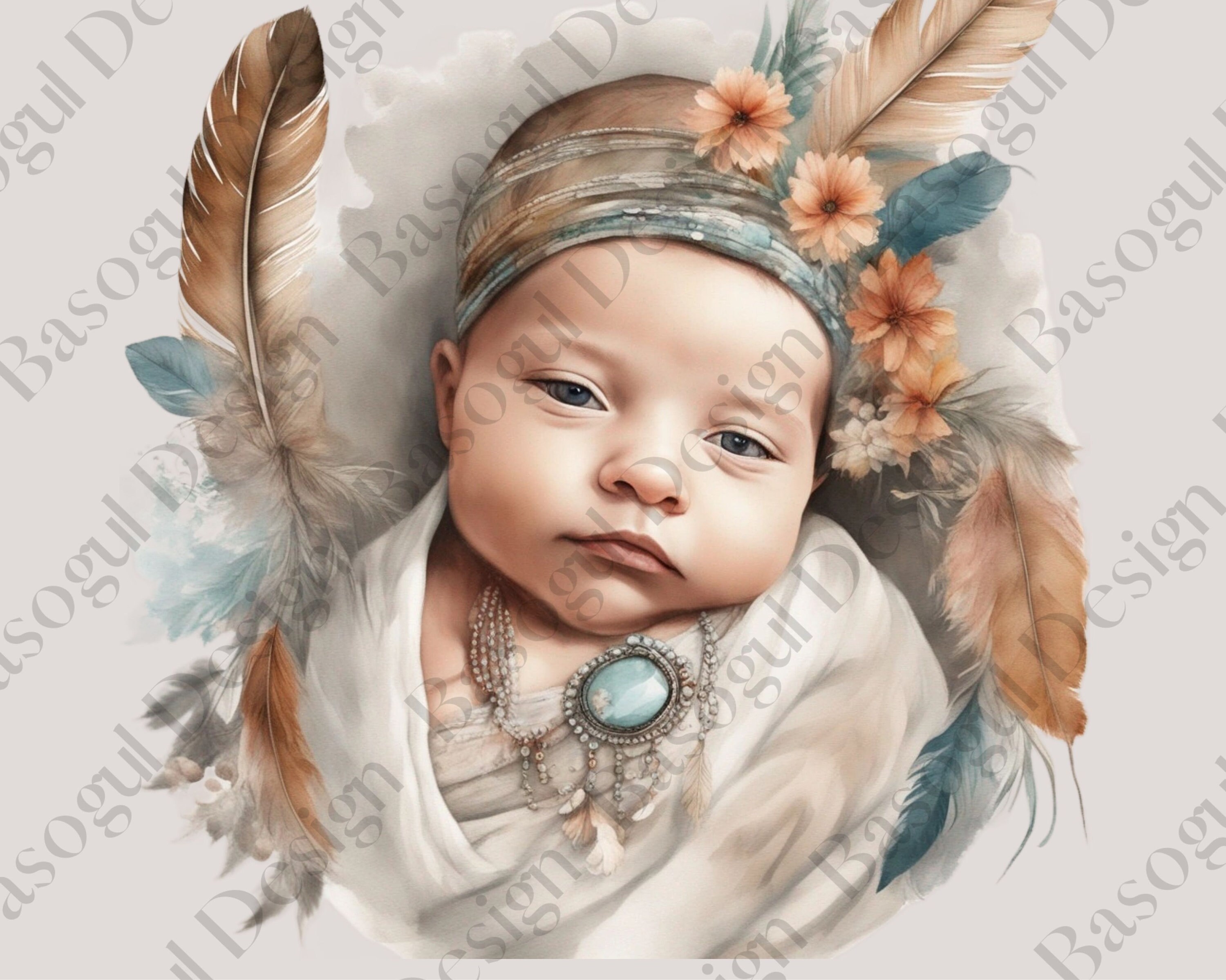 Boho Newborn Baby Clipart Watercolor Png: boho BABY Clipart Bohemian ...